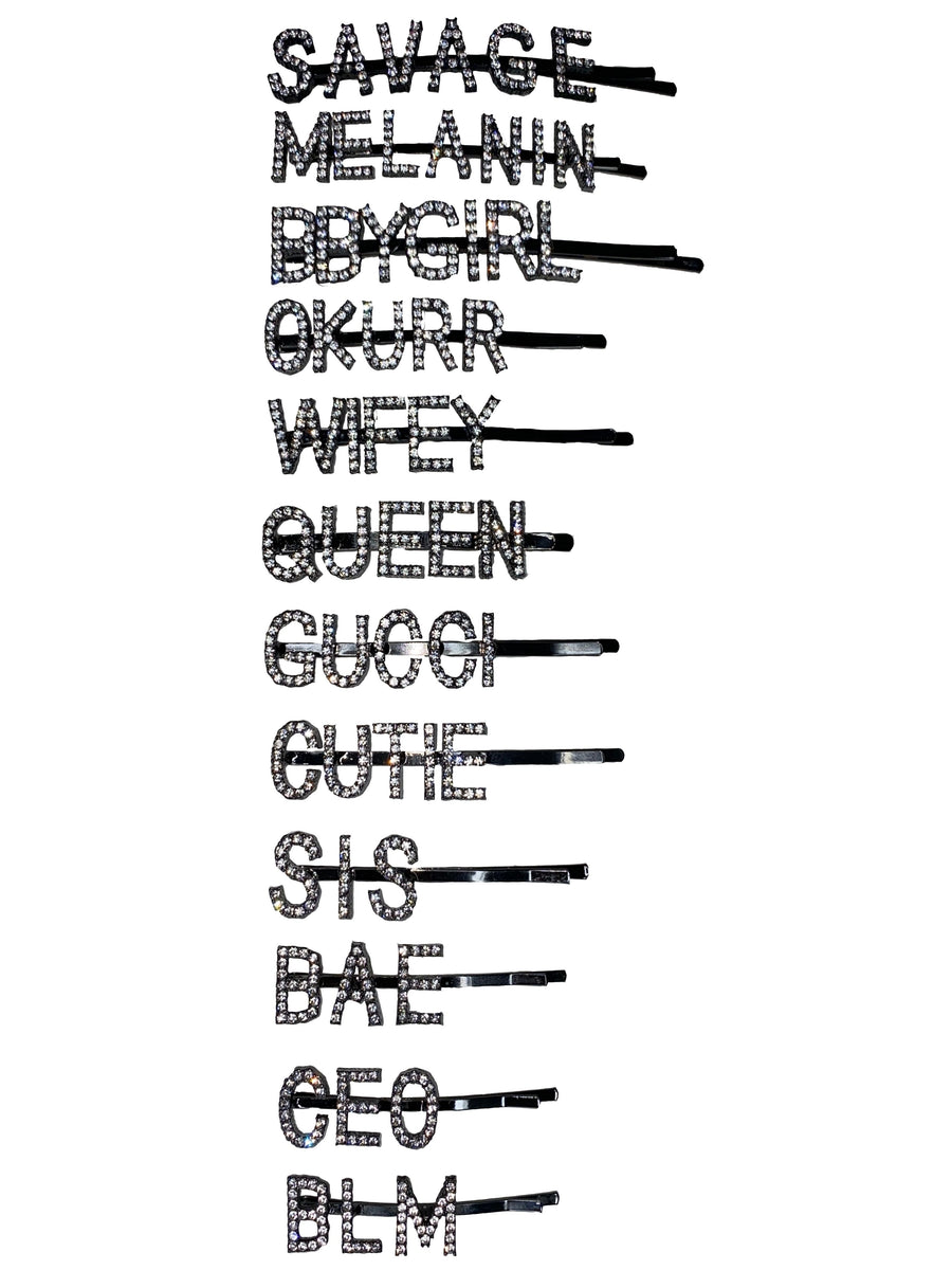 Word/Slogan Hair Clip Diamante Rhinestone Bobby Pin (Non-Toxic Bling ...